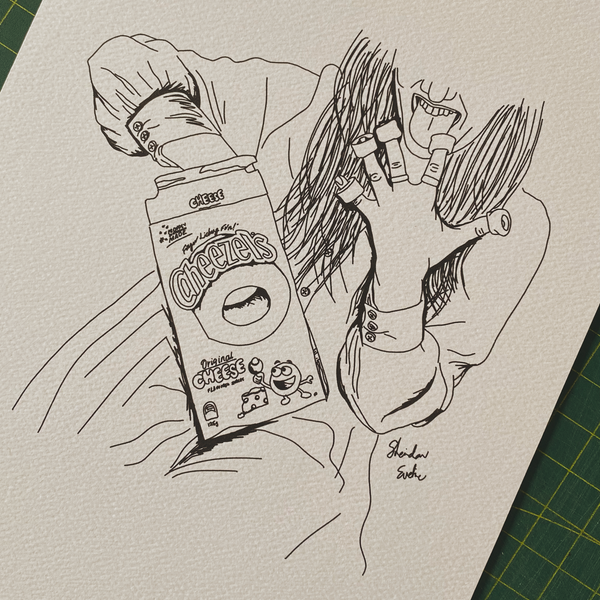 Cheezels print - black & white wall art - line drawing illustration ...